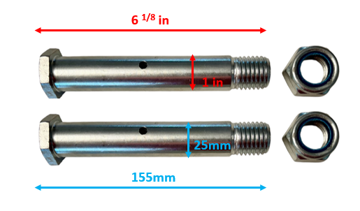 Greaseable Mini Excavator Hex Pins (25mm/1") Set of 2