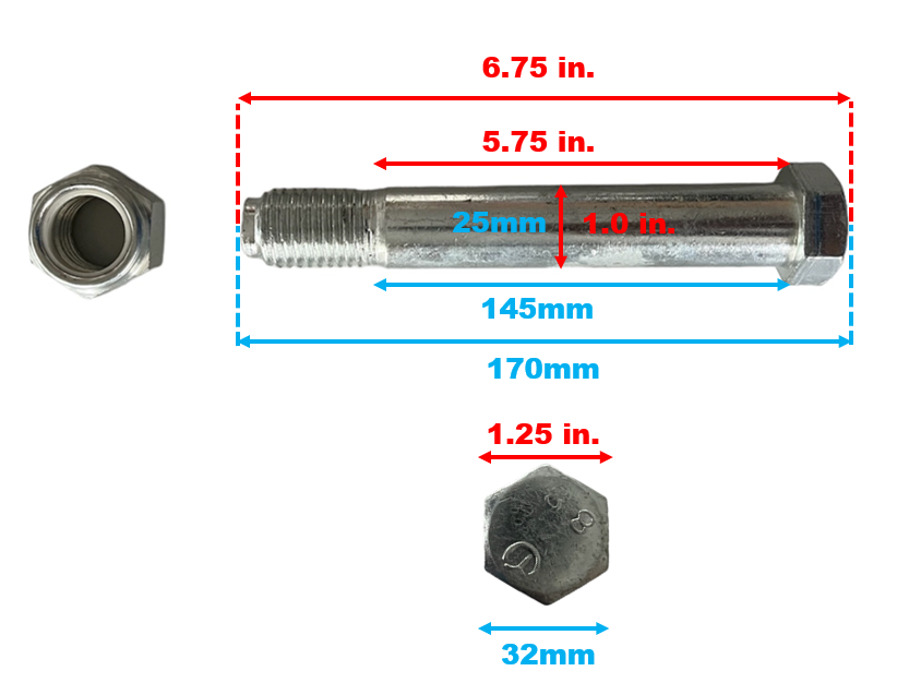 Mini Excavator Hex Pins (25mm/1") Set of 2